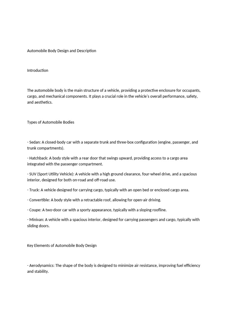 Automobile Body Design and Description | PDF | Trunk (Car) | Car Body ...