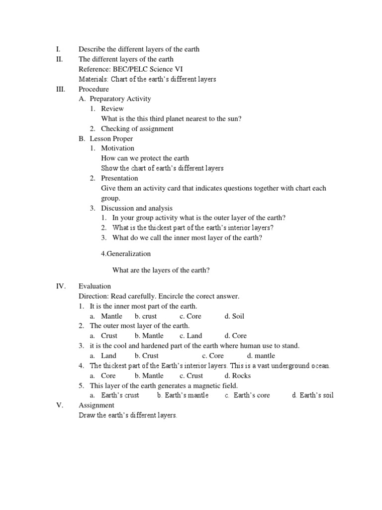 Understanding Earth's Layers: A Lesson Plan | PDF