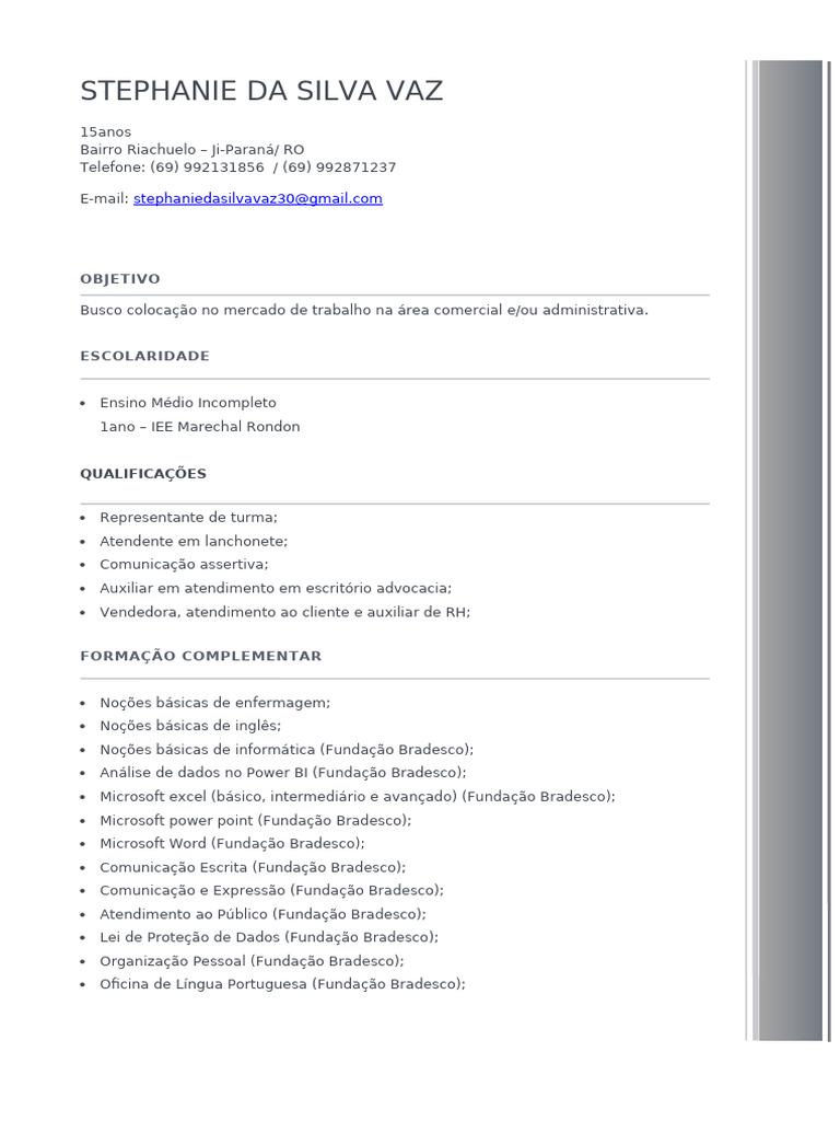 Curriculum Vitae Stephanie 24 Atualizado | PDF