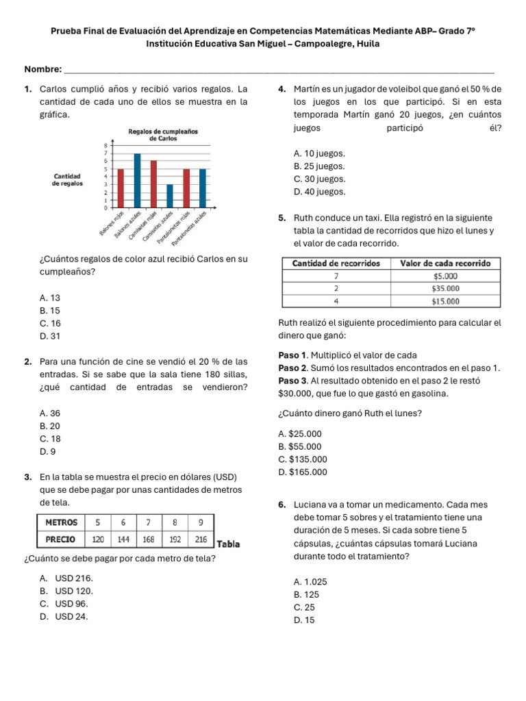 PRUEBA FINAL Septimo | PDF