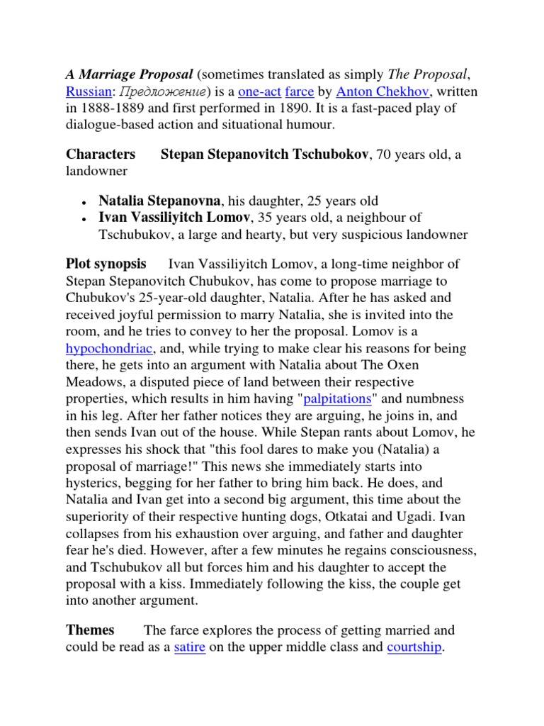 Russian One-Act Farce Anton Chekhov: A Marriage Proposal (Sometimes ...