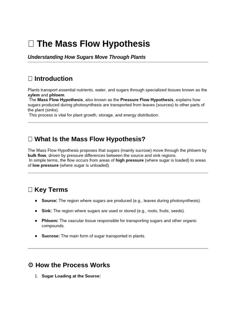 Mass Flow Hypothesis in Plant Transport | PDF | Botany | Plant Morphology