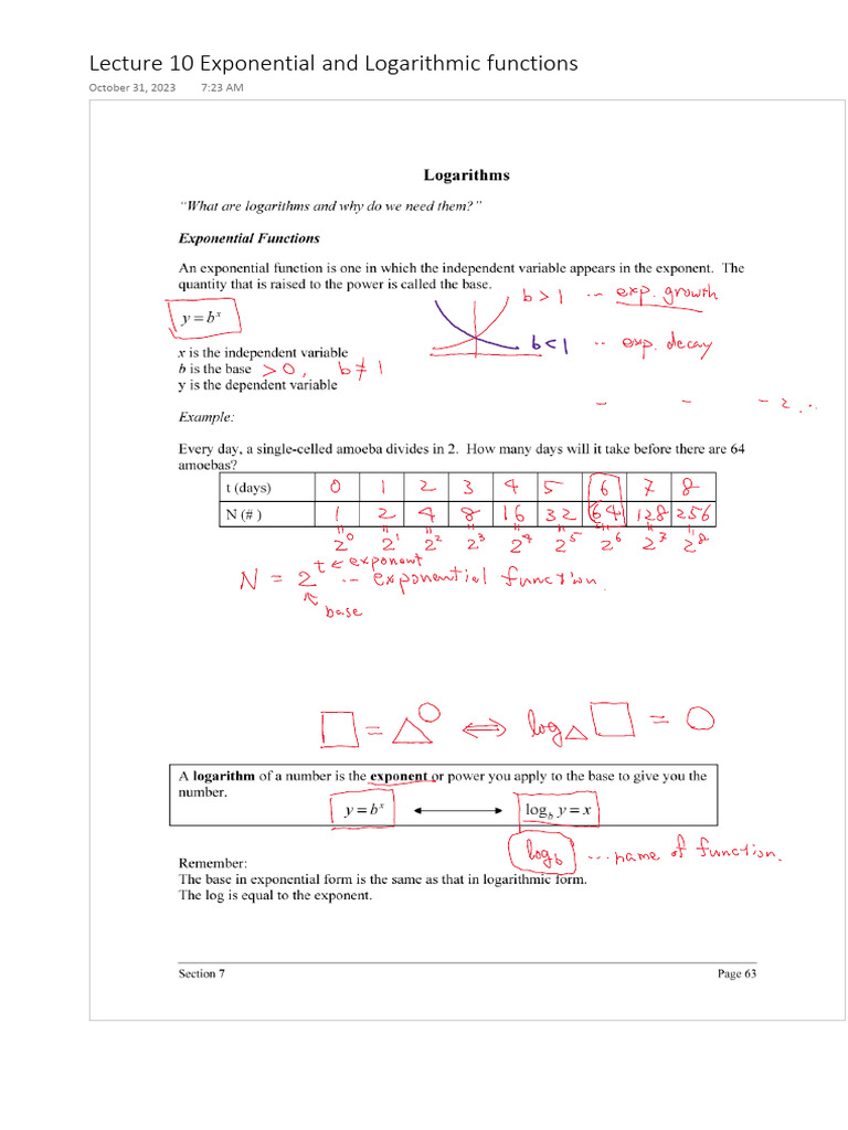 Lecture 10 Exponential And Logarithmic Functions Pdf