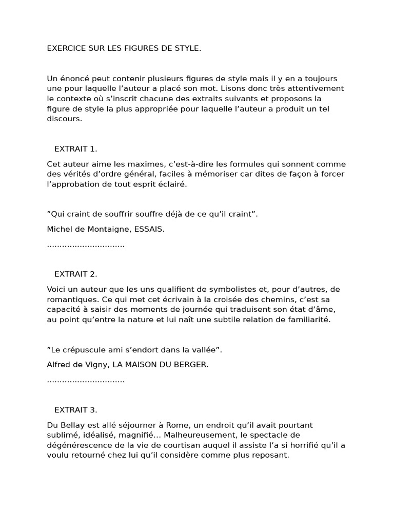 Figures de style : analyse d'extraits littéraires | PDF