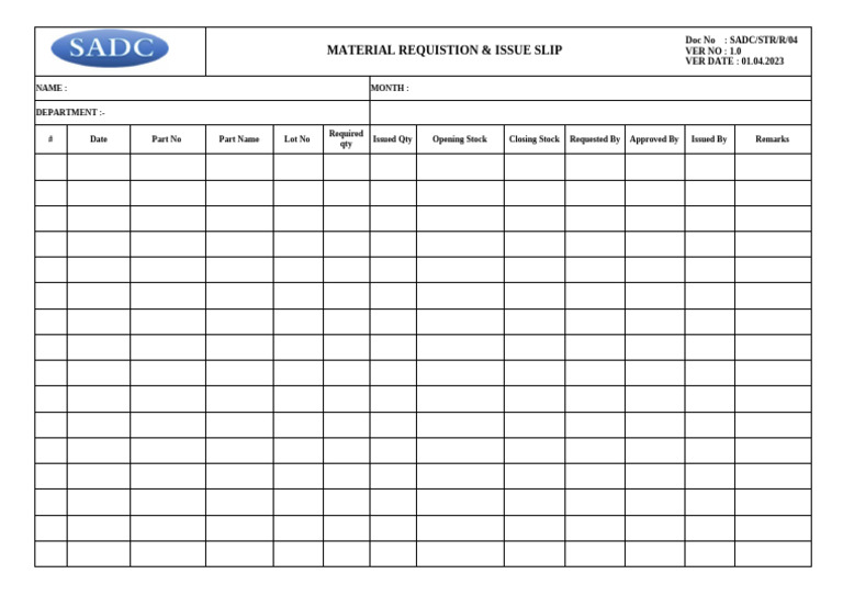 Material Requistion & Issue Slip | PDF