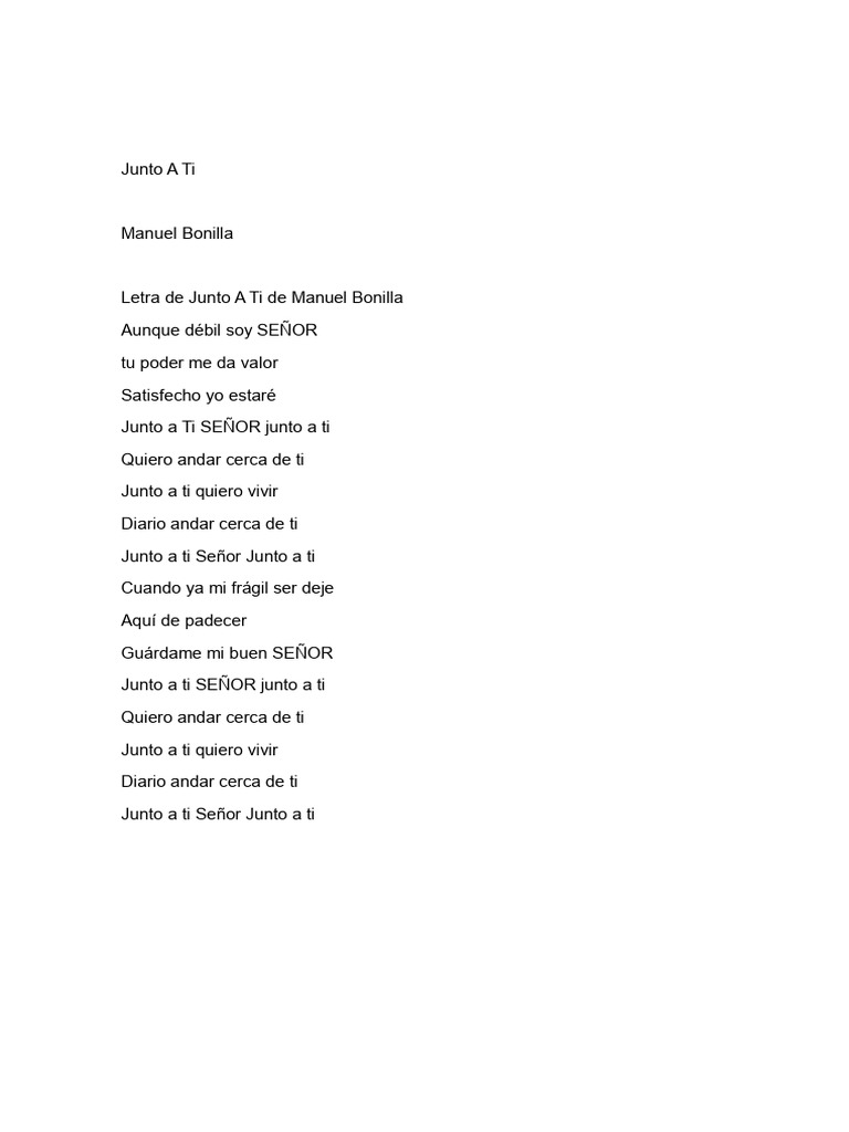 Letra de "Junto A Ti" de Manuel Bonilla | PDF