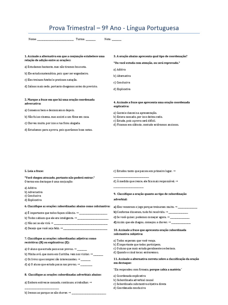 Provas para imprimir | PDF