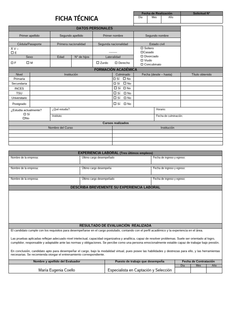 FICHA TECNICA Efiempresa Vacio | PDF