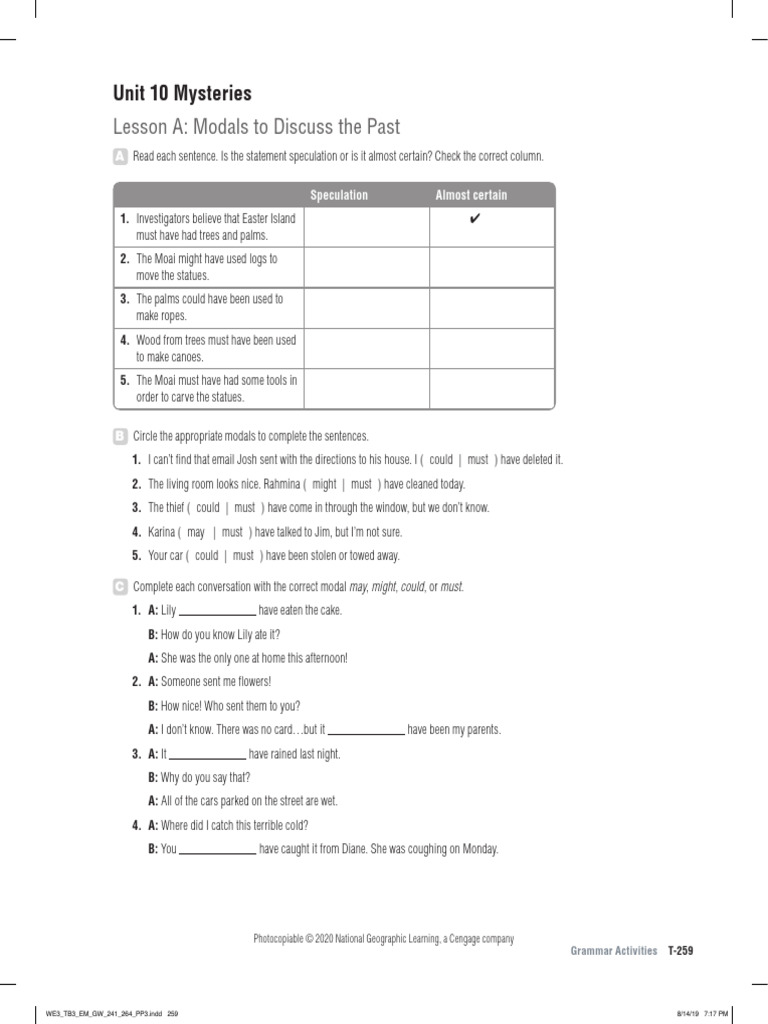 World English 3e Level 3 Grammar Activities Unit 10 Lesson A | PDF