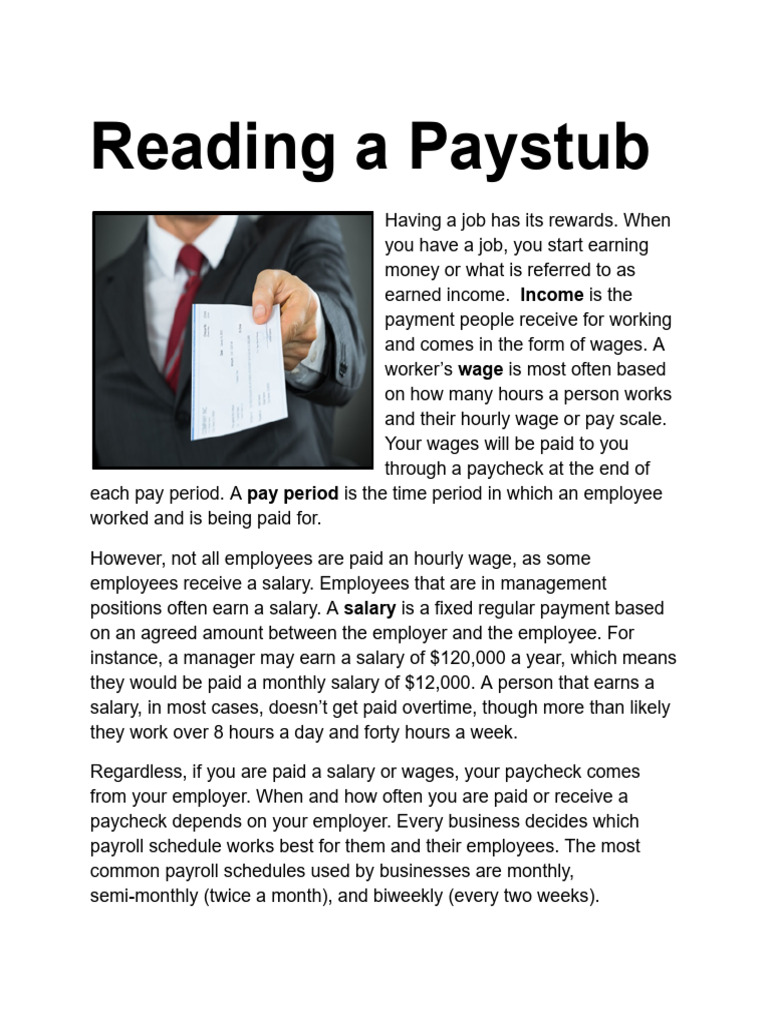 Reading A Paystub Exercise | PDF | Paycheck | Payroll Tax
