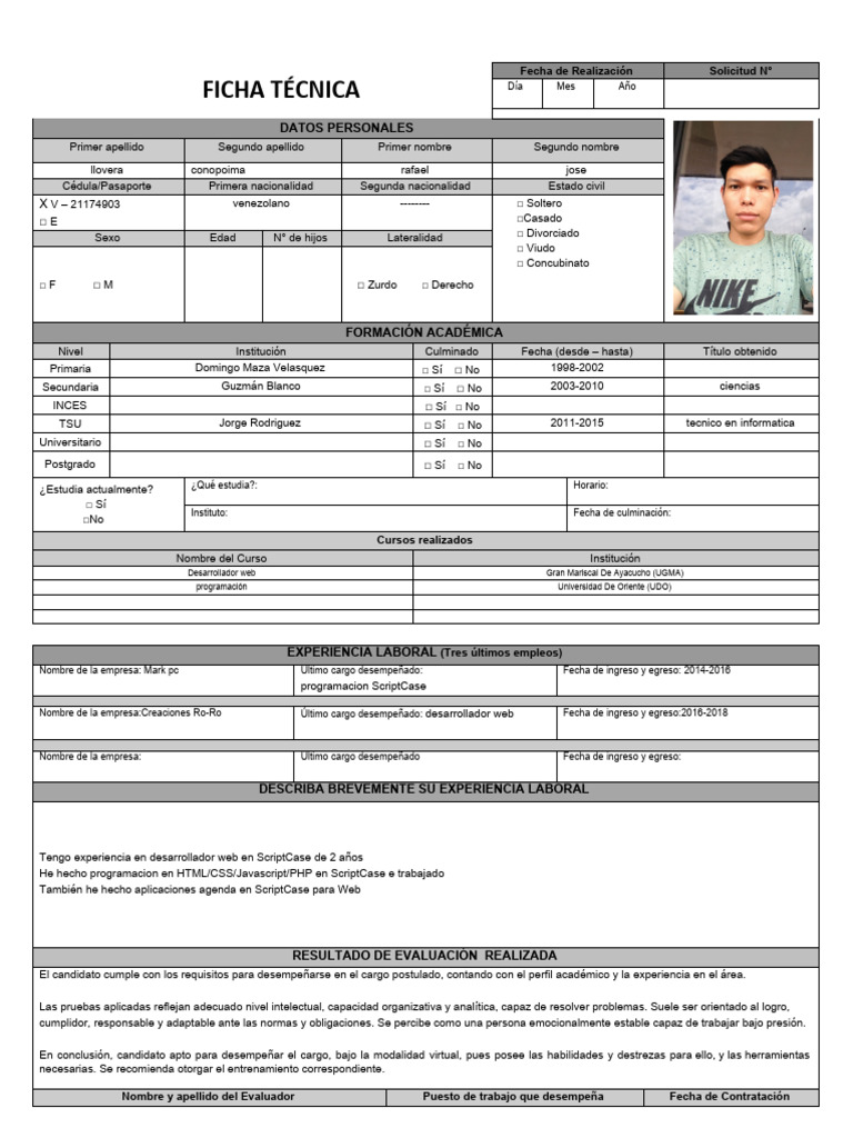 FICHA TECNICA Efiempresa Vacio | PDF | Informática