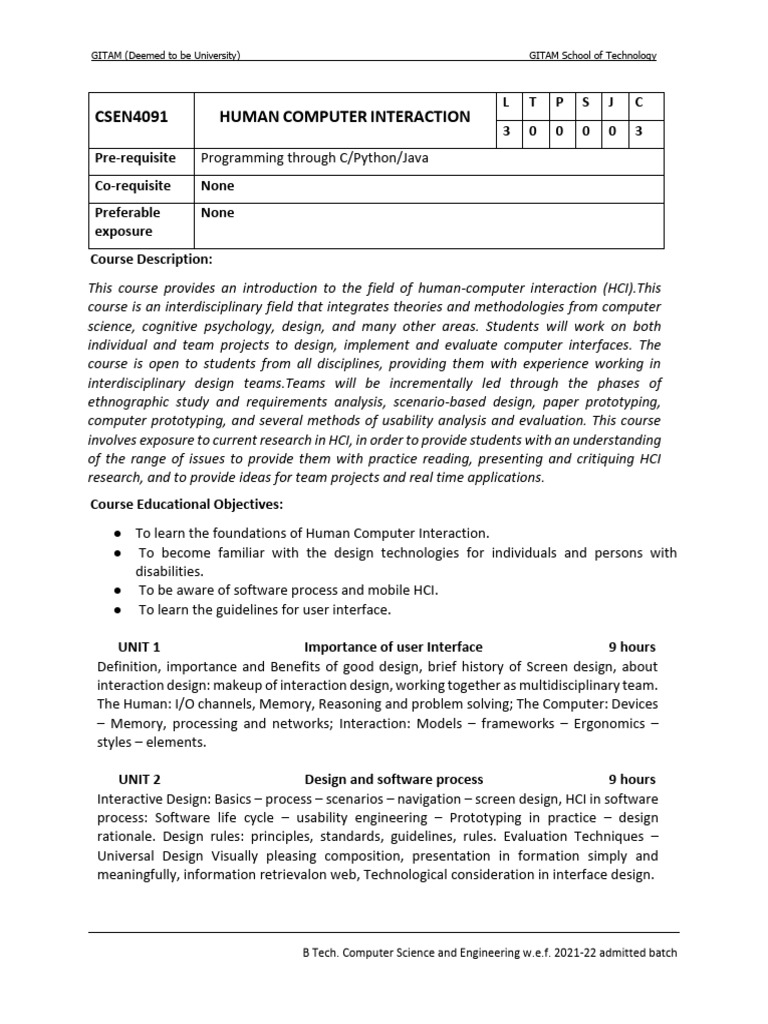 Csen4091 Human Computer Interaction | PDF | Human–Computer Interaction | Usability