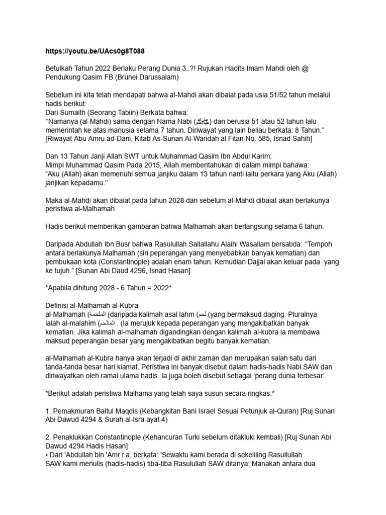 Materi Akhir Zaman Malhamah Kubro Dll | PDF