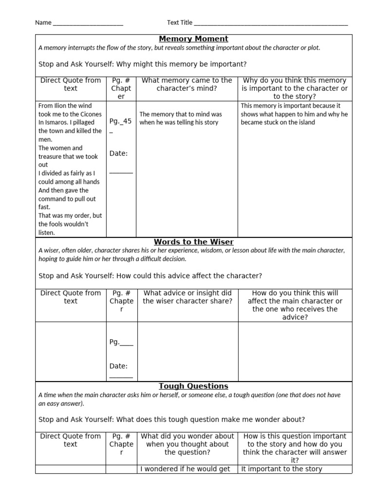 Signposts Notice and Note Chart Fiction | PDF