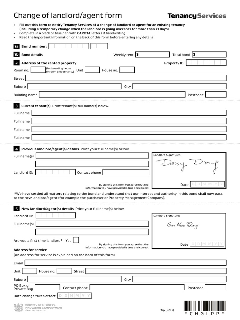 Change of Landlord/Agent Form | PDF | Landlord | Lease