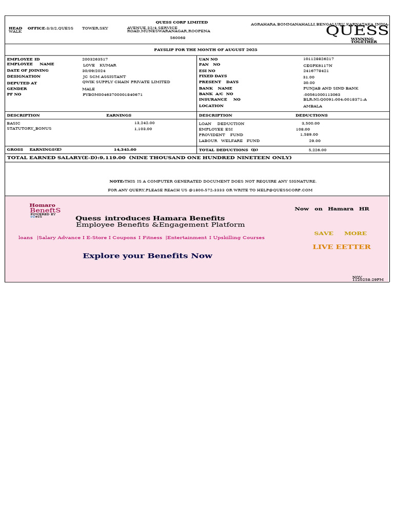 Love - Kumar - August 2025 - Salary Slip - August-2025 | PDF | Government Finances | Income ...