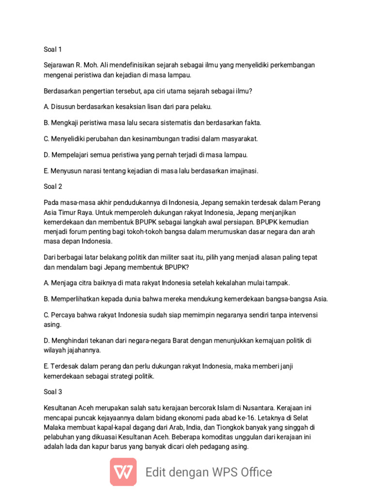 Soal Tka Sejarah(2) | PDF