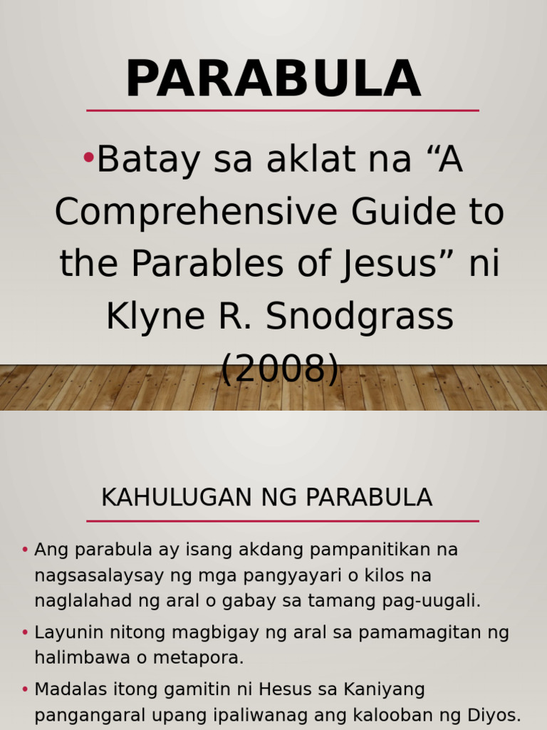 Parabula Kahulugan at Mga Uri GRADE 9 | PDF