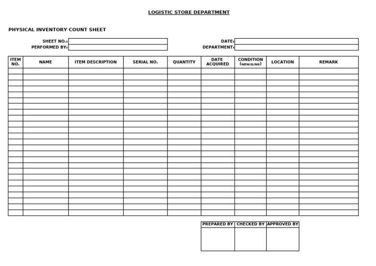 Logistics Store Inventory Count Sheet | PDF