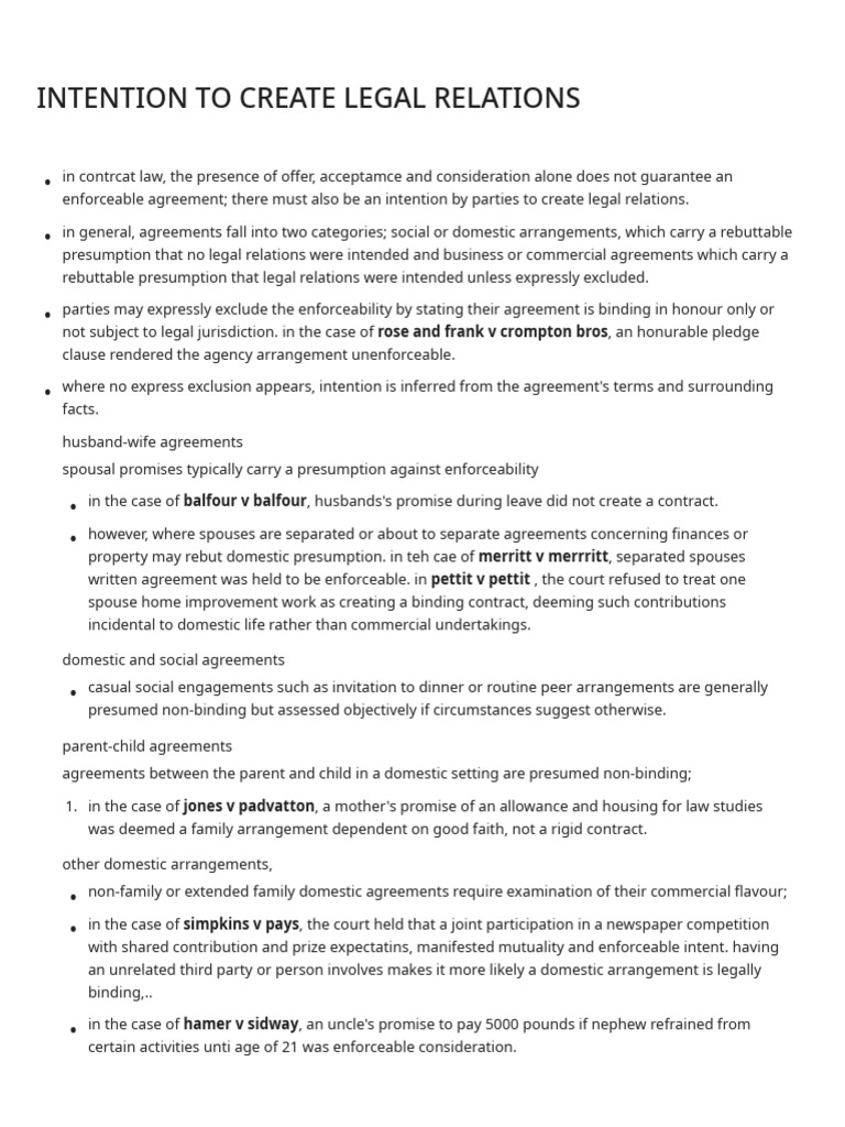 Intention To Create Legal Relations-2025091003552733 | PDF | Legal ...