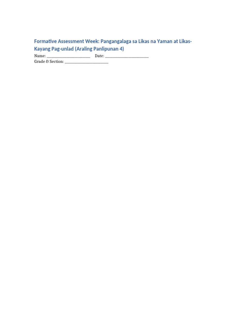 Formative Assessment Week Likas Yaman WEEK 7 | PDF