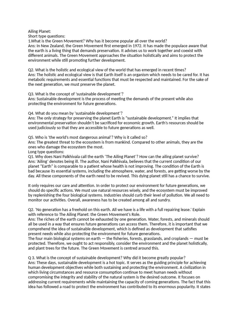 Ailing Planet | PDF | Sustainable Development | Sustainability