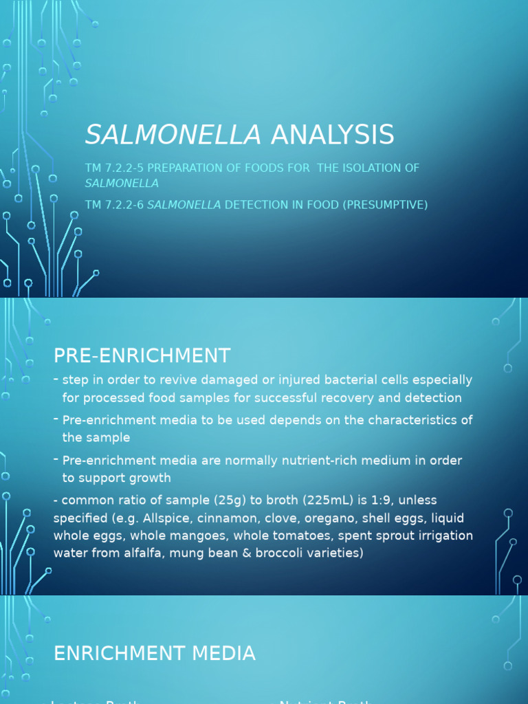 Salmonella Test Methods Presentation | PDF | Milk | Vegetables