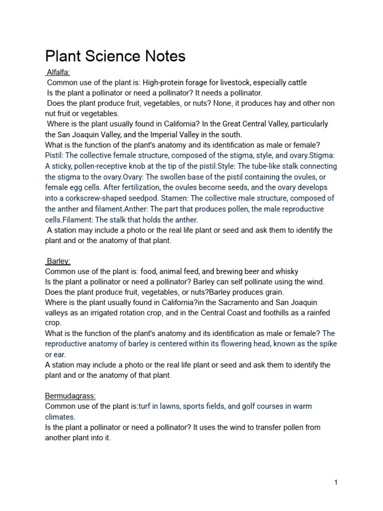Plant Science Notes | PDF | Pollination | Fruit