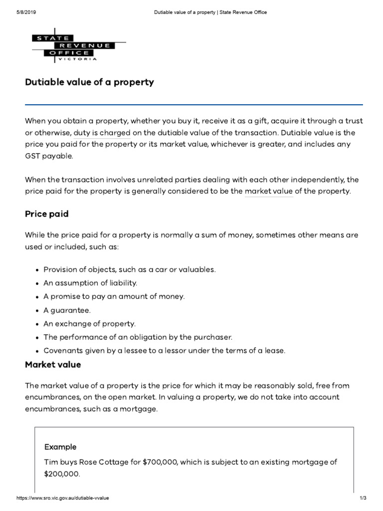 Dutiable Value of A Property - State Revenue Office | PDF | Valuation ...