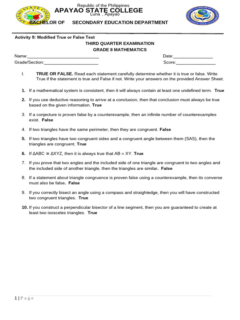 Activity 9 Modified True or False Qeustions | PDF