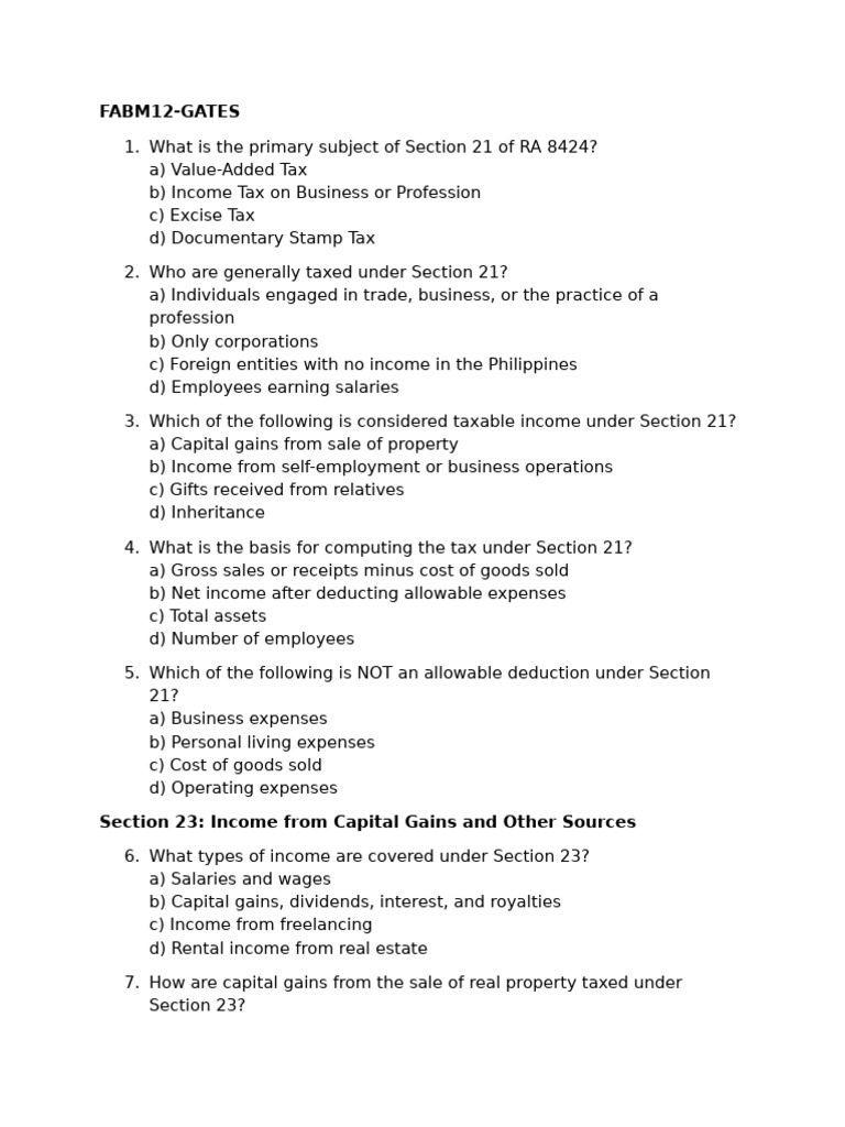 Taxation Overview: RA 8424 Sections 21-24 | PDF | Capital Gains Tax | Taxes