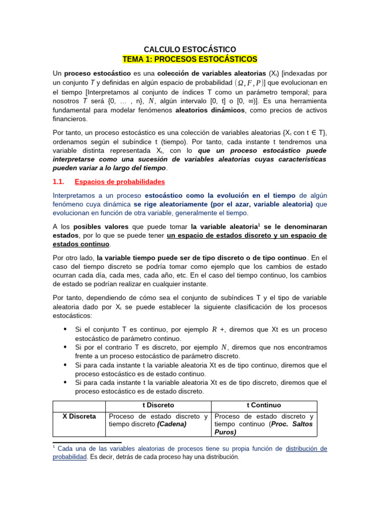 Calculo Estocástico - Tema 1 - Procesos Estocásticos | PDF | Proceso ...