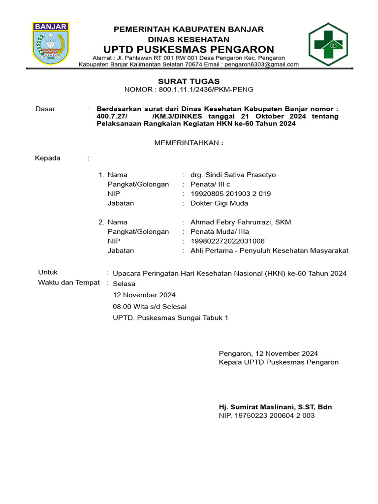 SPJ SPPD Upacara Peringatan Hari Kesehatan Nasional (HKN) ke-60 Tahun ...