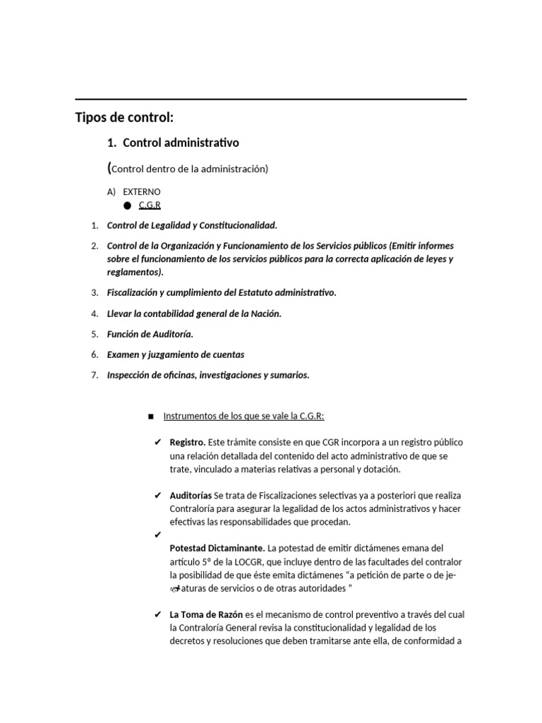 Tipos de Control Administrativo y Político | PDF | Justicia | Crimen y ...