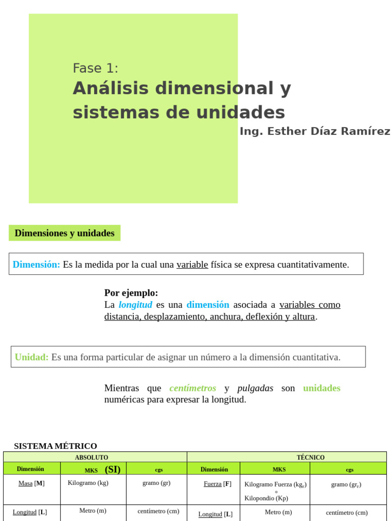 Fase 1. Análisis Dimensional y Sistemas de Unidades | PDF | Kilogramo ...