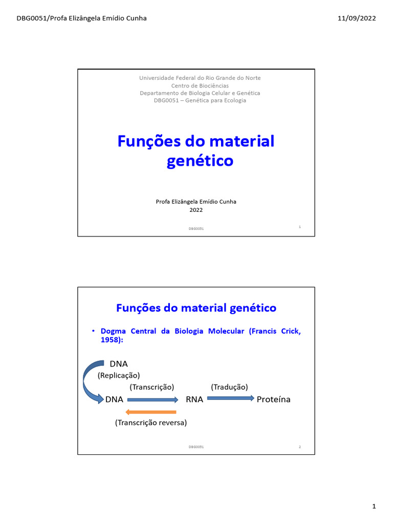 Cap 3 Funcoes Do Material Genetico Parte 1 | PDF | RNA | DNA