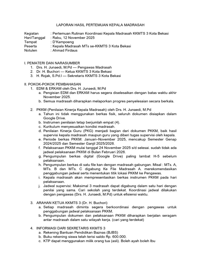 Laporan Hasil Pertemuan Kamad d'Kampoeng | PDF