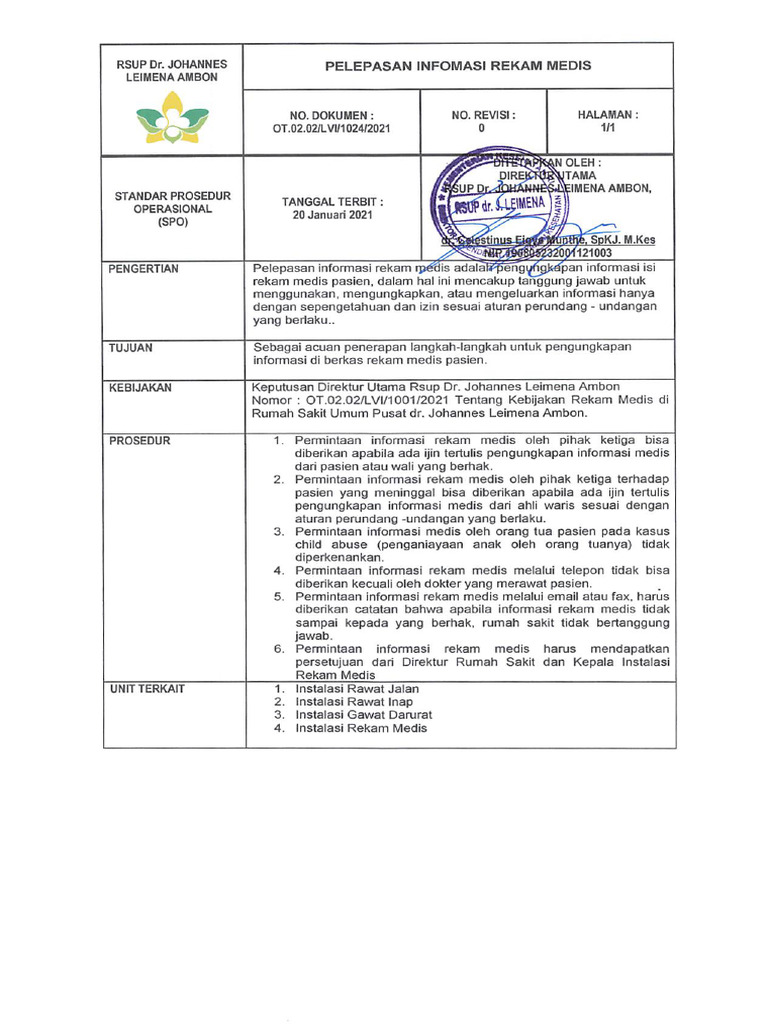 1024 SOP Pelepasan Informasi Rekam Medis | PDF