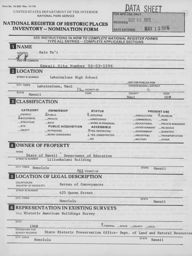 Hale Pai Printing Museum NRHP Form | PDF | Hawaii