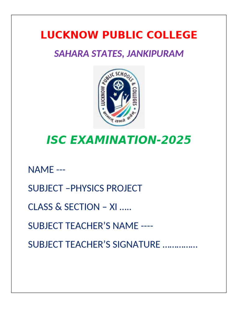 ISC Physics Project Acknowledgement 2025 | PDF