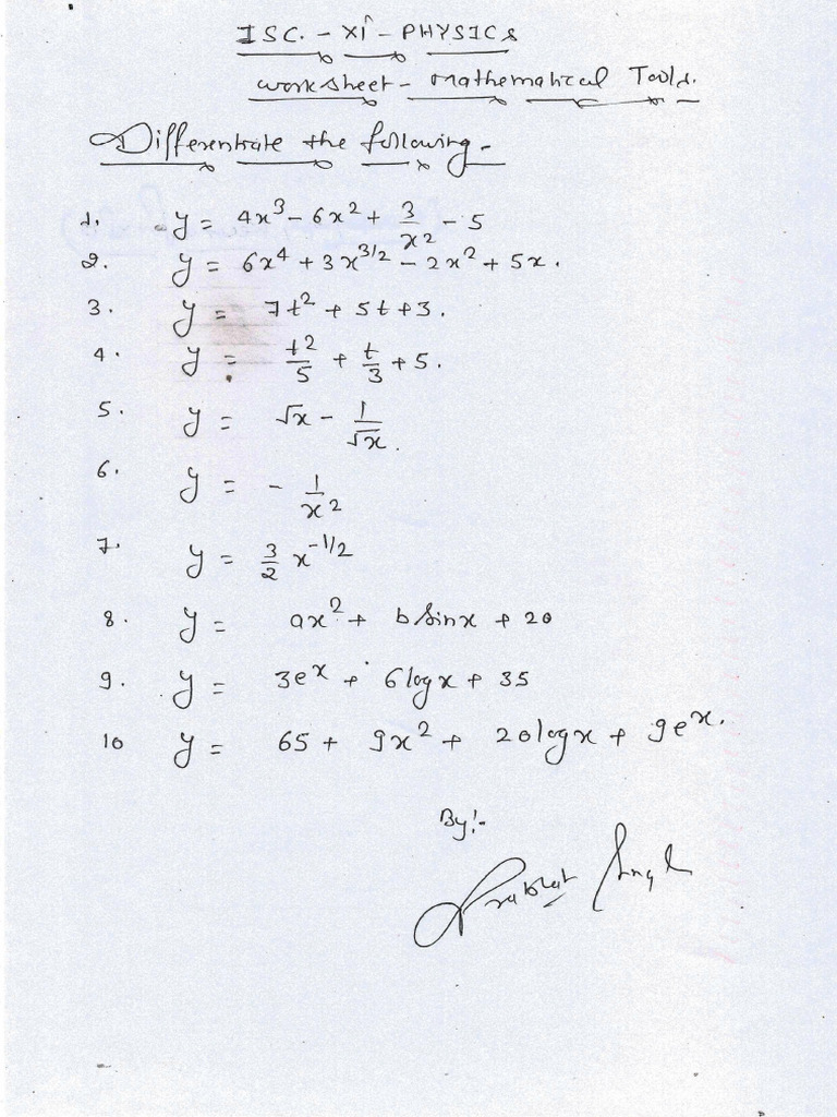 Work Sheet On Differentiation | PDF