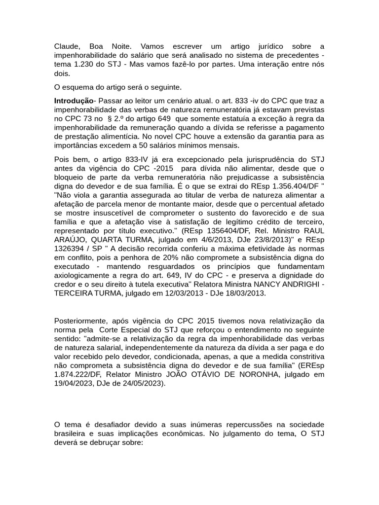 Impenhorabilidade do Salário: Análise Jurídica | PDF | Crédito ...