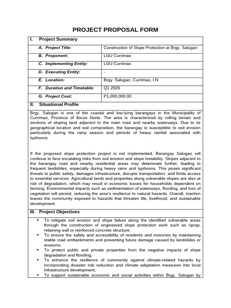 Project Proposal Form (Template) | PDF | Infrastructure | Climate ...