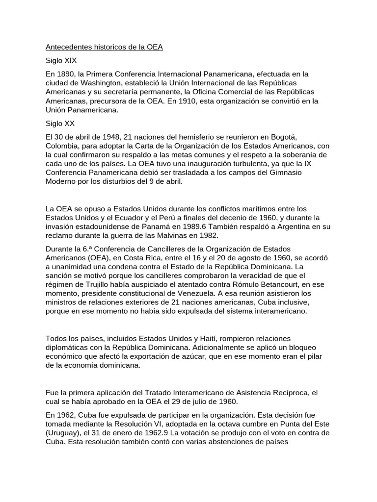 Historia y funciones de la OEA | PDF | Gobierno | Relaciones ...