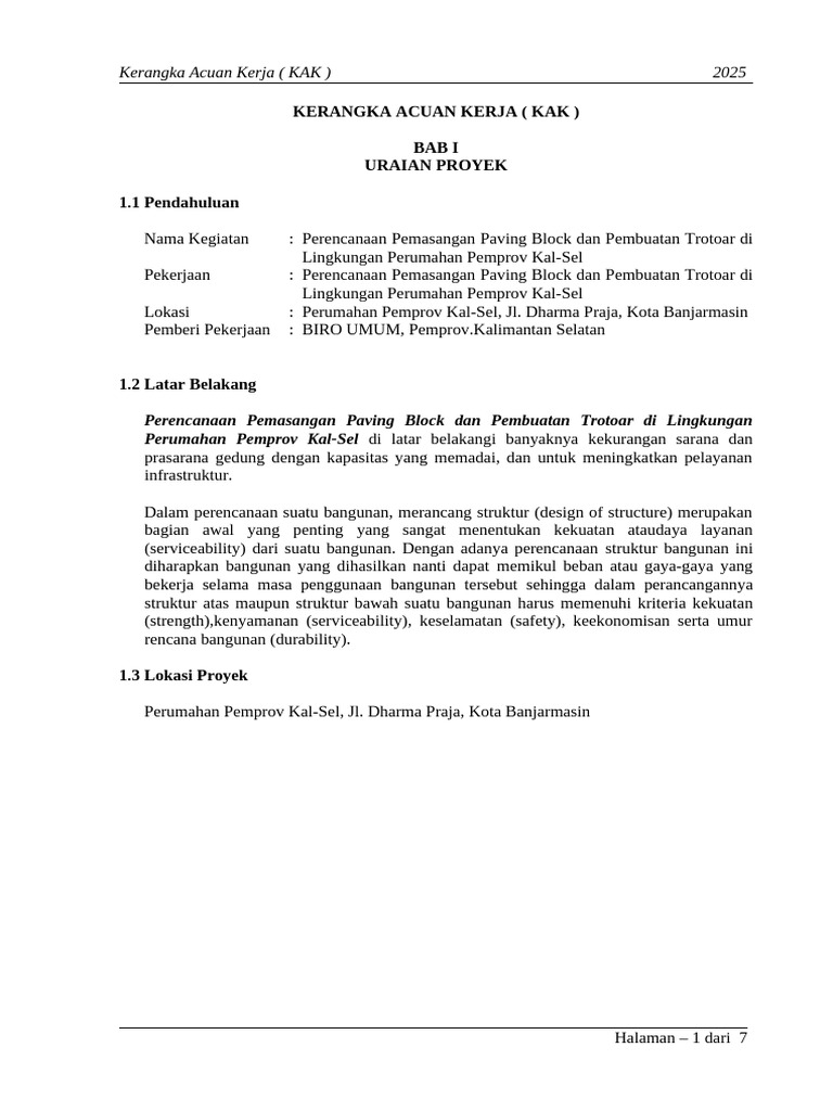 Rencana Paving Block dan Trotoar Kal-Sel | PDF