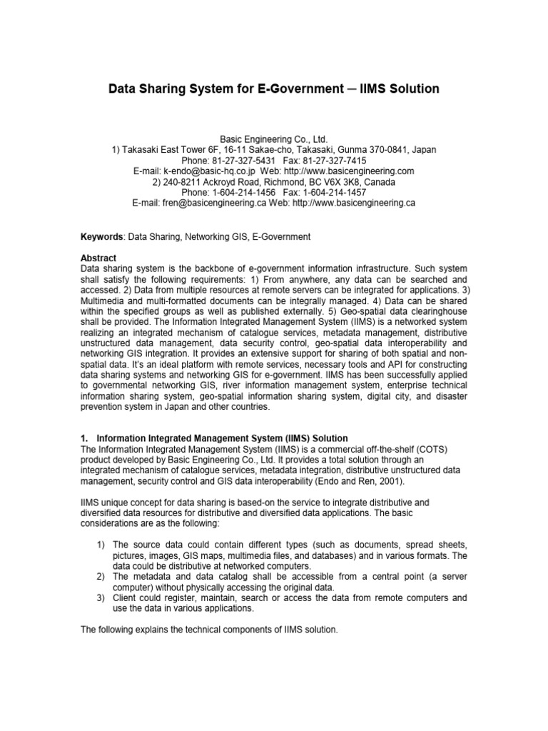 IIMS: E-Government Data Sharing Solution | PDF | Metadata | Geographic ...