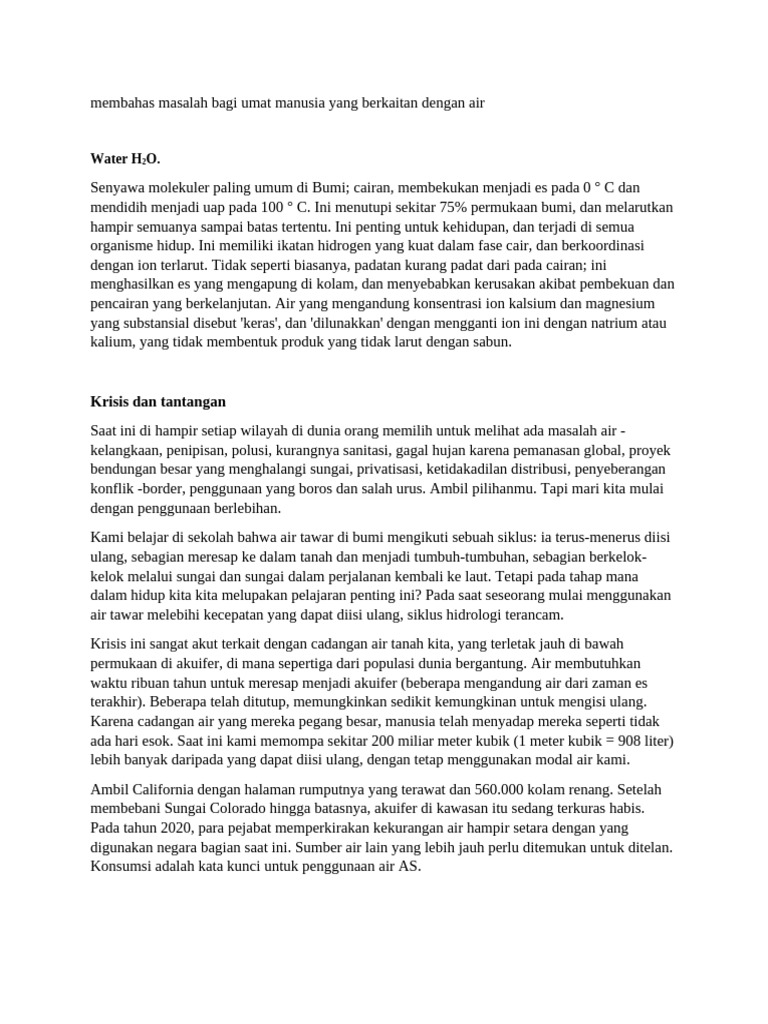 Krisis Air: Tantangan dan Solusi Global | PDF