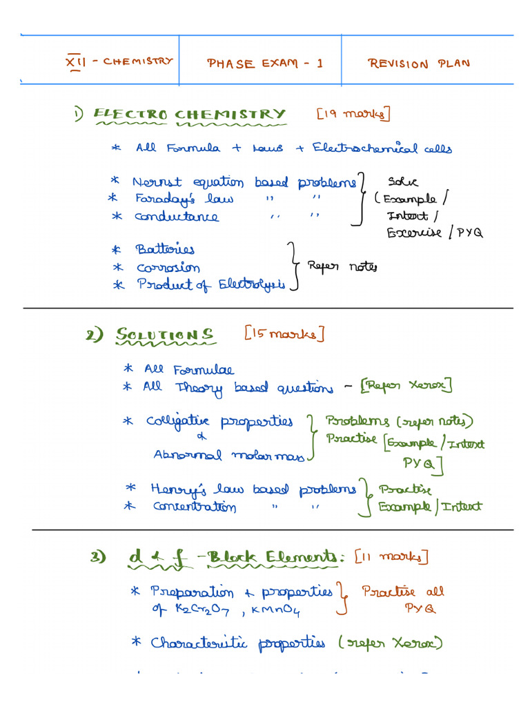 Chemistry Phase Exam-I Revision Plan | PDF
