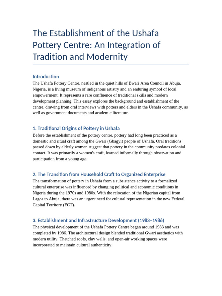 Establishment of Ushafa Pottery Centre | PDF | Nigeria