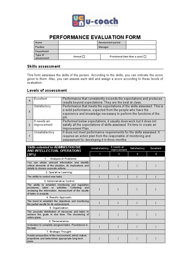 Performance Evaluation Form | Download Free PDF | Educational ...